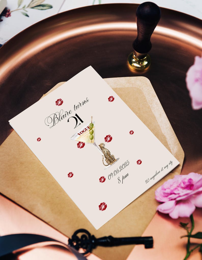 Birthday Invitation Editable | Vogue Glam Martini Party Invite ...