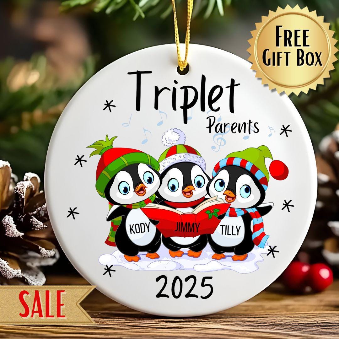 Triplet Ornament Triplet Gifts for Triplets Penguin Ornament Triplet ...