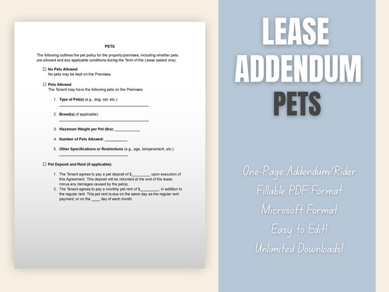 Lease Addendum for Pets | Cats, Dogs, & More | Rider, Additional Terms ...