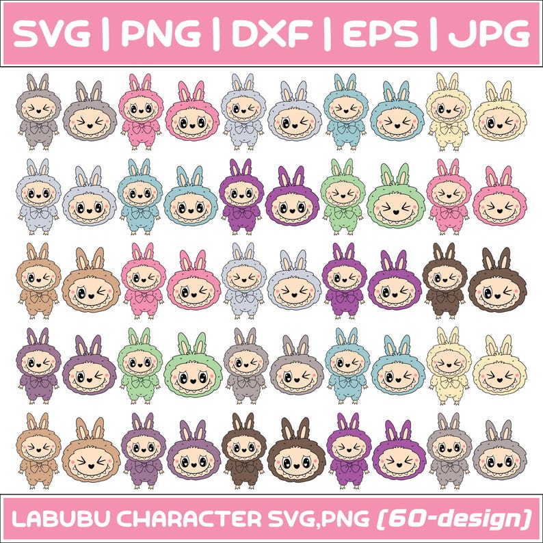 60 Labubu SVG PNG Bundle, Cute Labubus Monster Character Vector Files ...