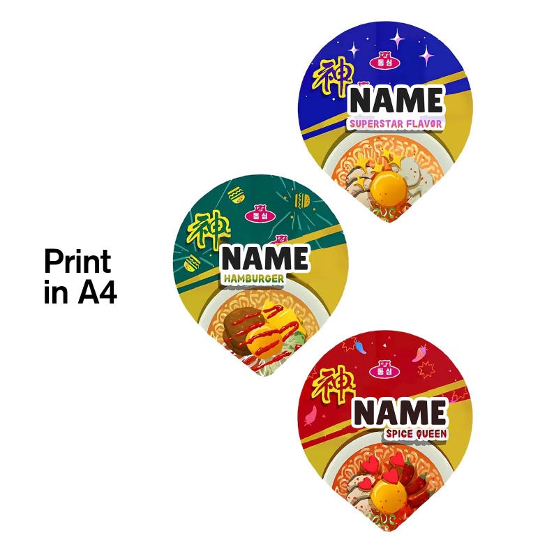 Kpop Demons Hunter Printable, Rumi, Mira, Zoey Cup Noodle Labels, Custom Name Canva Editable for ...