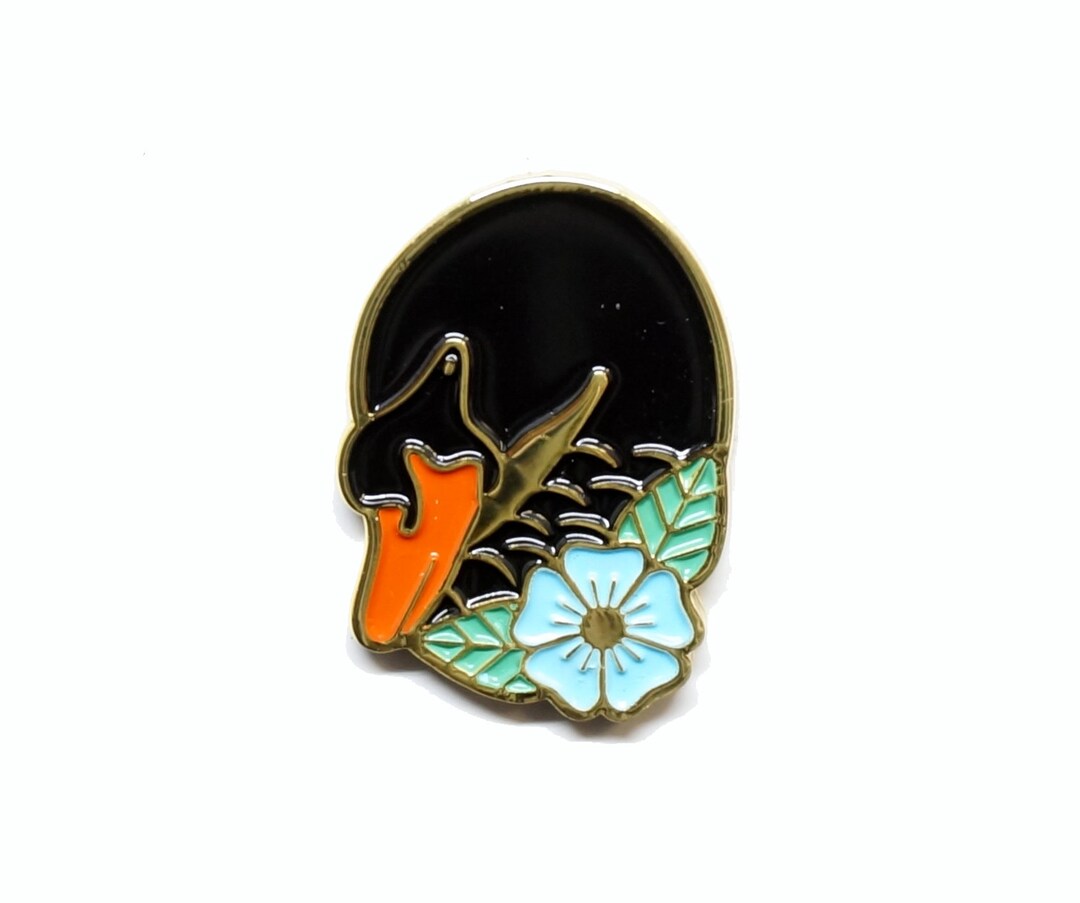 Swan & Flower black Enamel Pin - Etsy