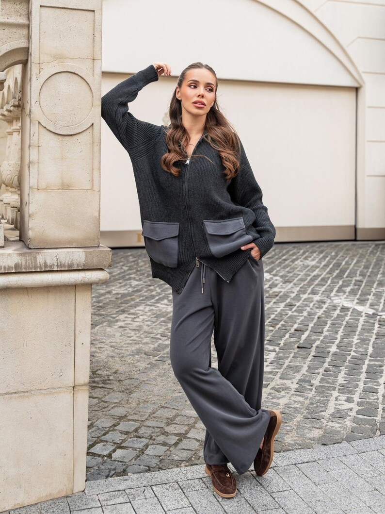 Women’s Knitted Beige Suit – 2 Piece Lounge Set | Cotton Casual Outfit ...