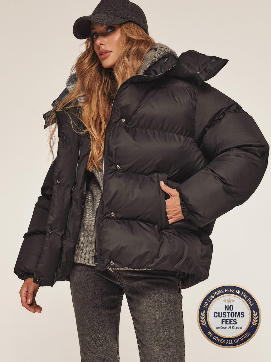 Women’s Boho Winter Puffer Jacket – Black Short Quilted Coat ...