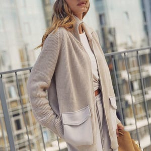 Women’s Knitted Beige Suit – 2 Piece Lounge Set | Cotton Casual Outfit ...