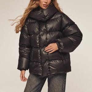 Women’s Boho Winter Puffer Jacket – Black Short Quilted Coat ...