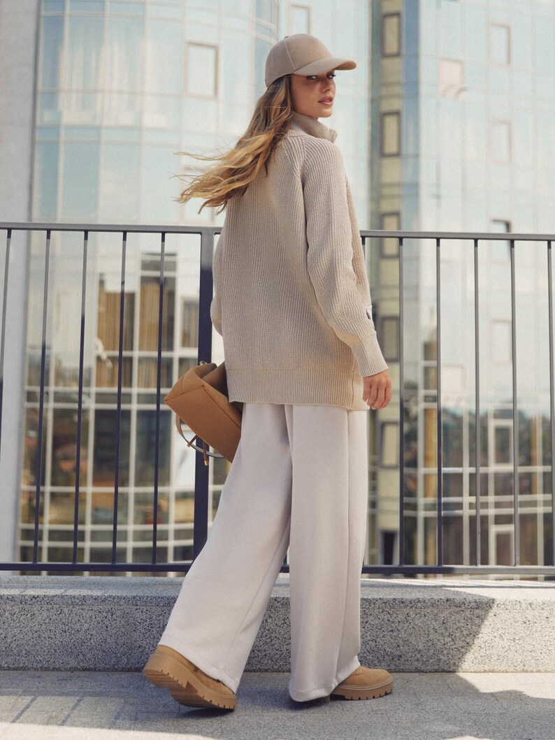 Women’s Knitted Beige Suit – 2 Piece Lounge Set | Cotton Casual Outfit ...