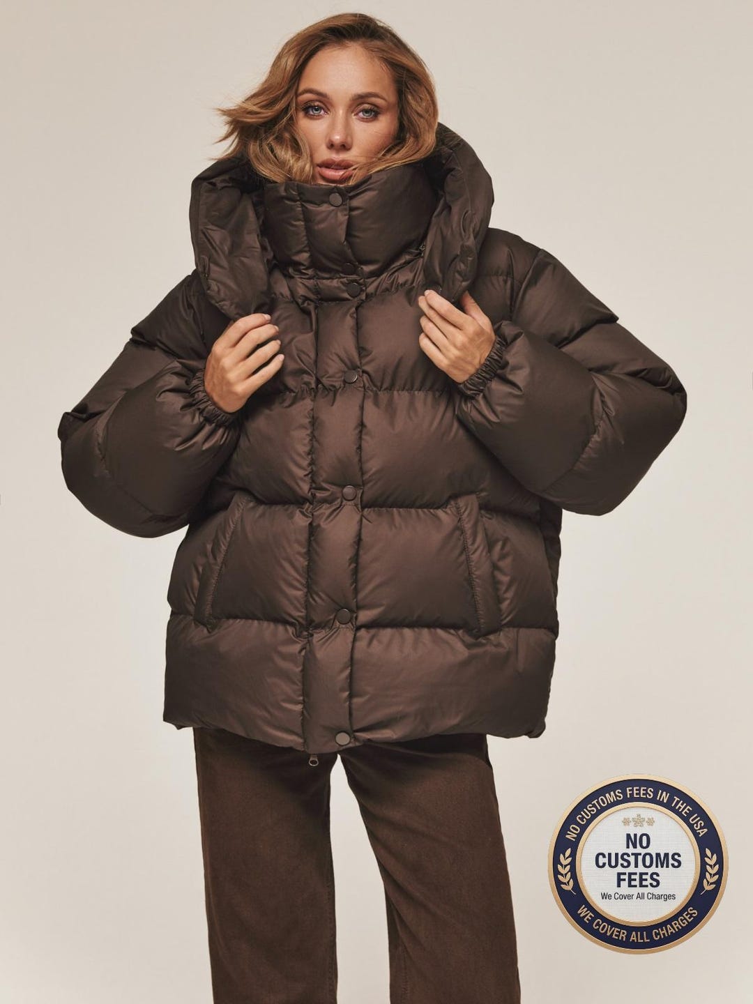 Women’s Boho Winter Puffer Jacket – Brown Short Quilted Coat ...