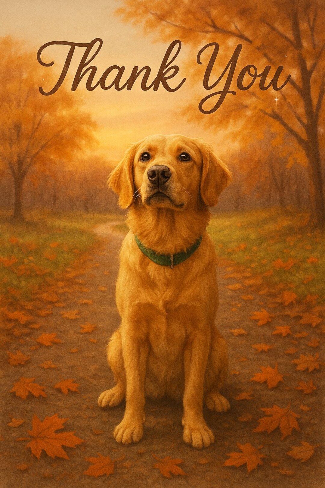 Fall Dog Thank You Card – Printable Dog Lover Greeting – Golden Autumn ...