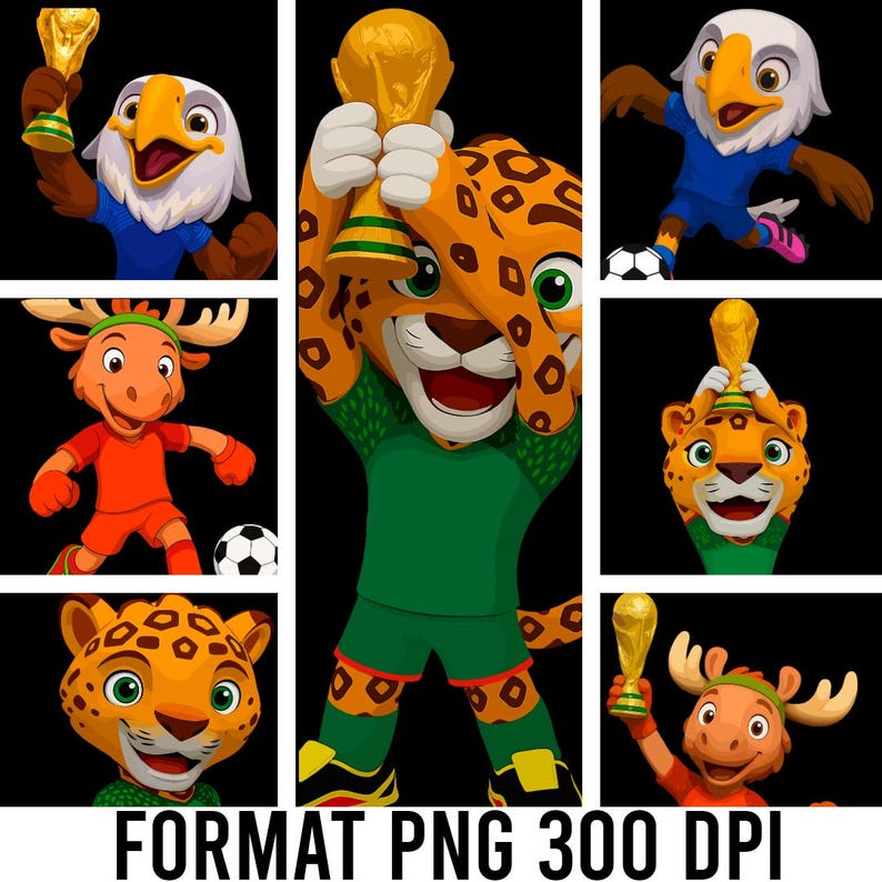 Soccer Mascot 2026 Clipart | 8 PNG Files | Cute World Cup 2026 Animals ...