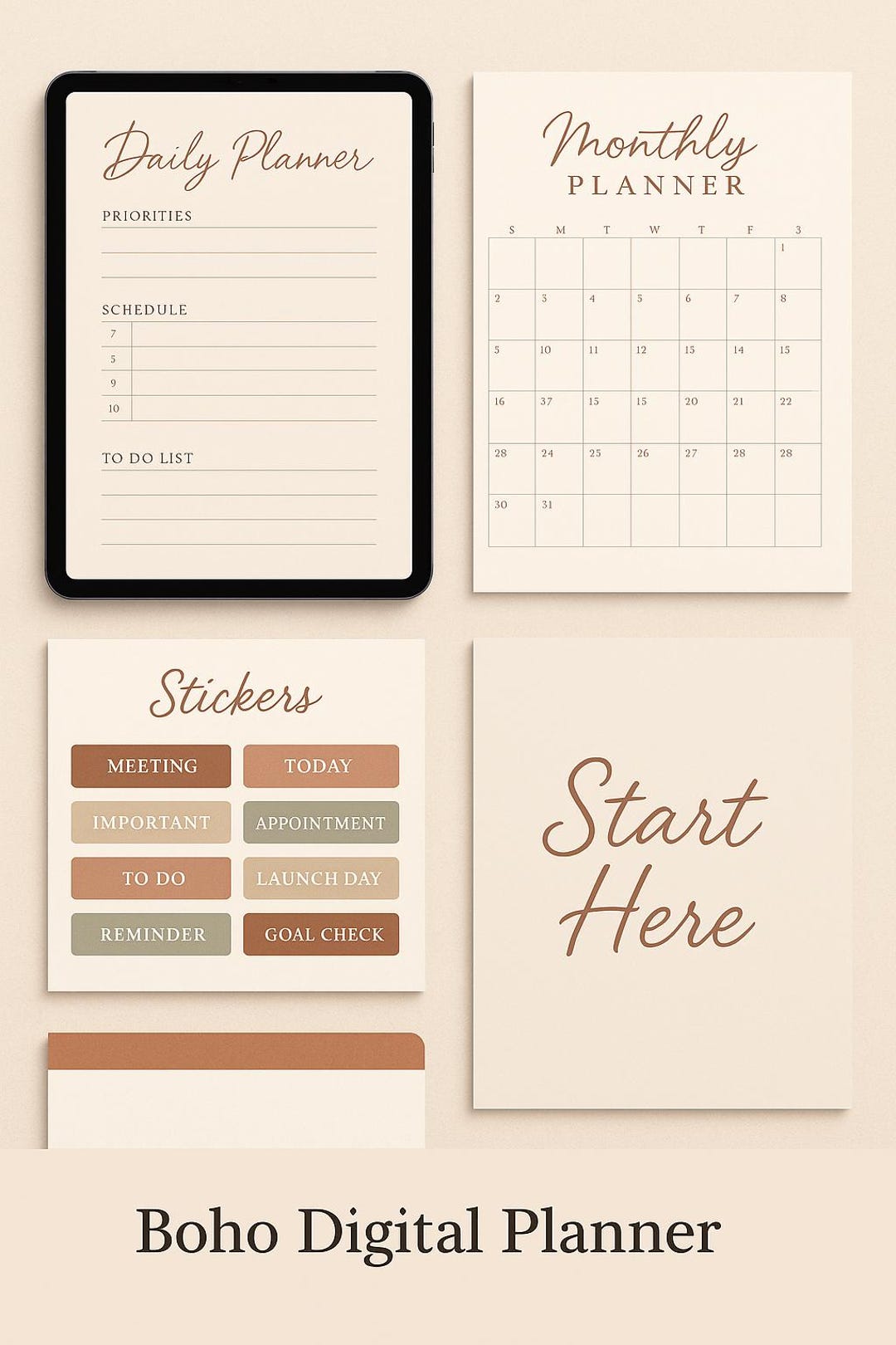 Boho Digital Planner Bundle | Goodnotes + Printable PDF | Daily ...