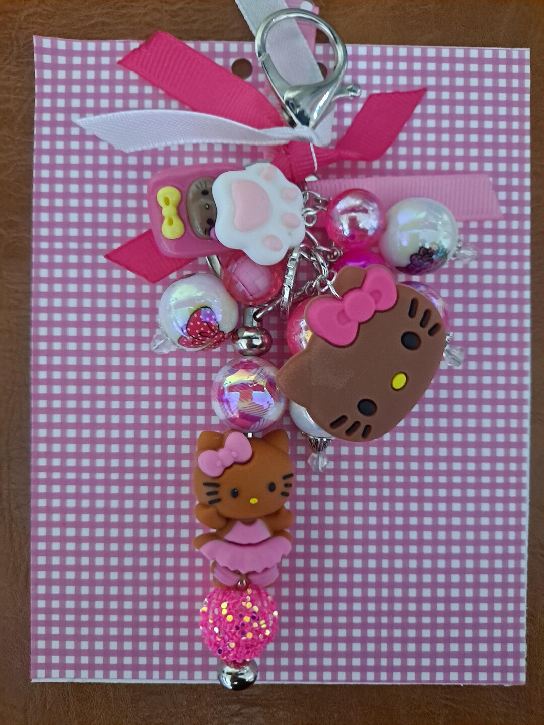 Hot Pink and White Brown Hello Kitty Mini Dangle - Etsy