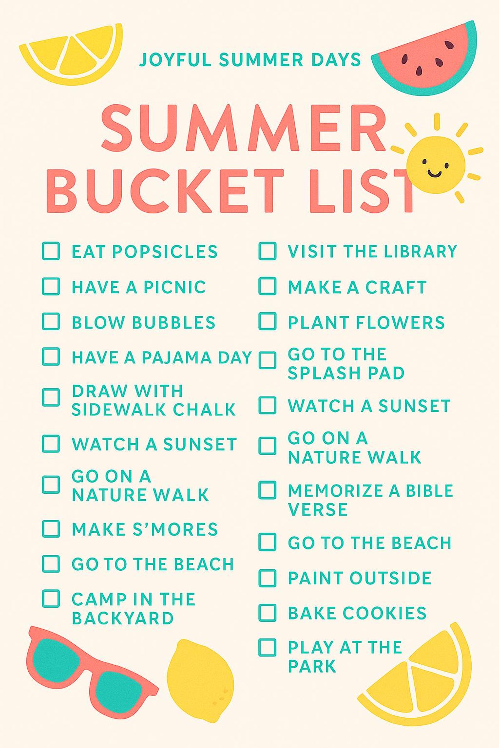 Summer Family Bucket List Printable | Faith-based Seasonal Activities ...