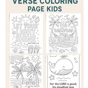 Set of 4 Summer Bible Verse Coloring Pages for Kids, Faith-based ...