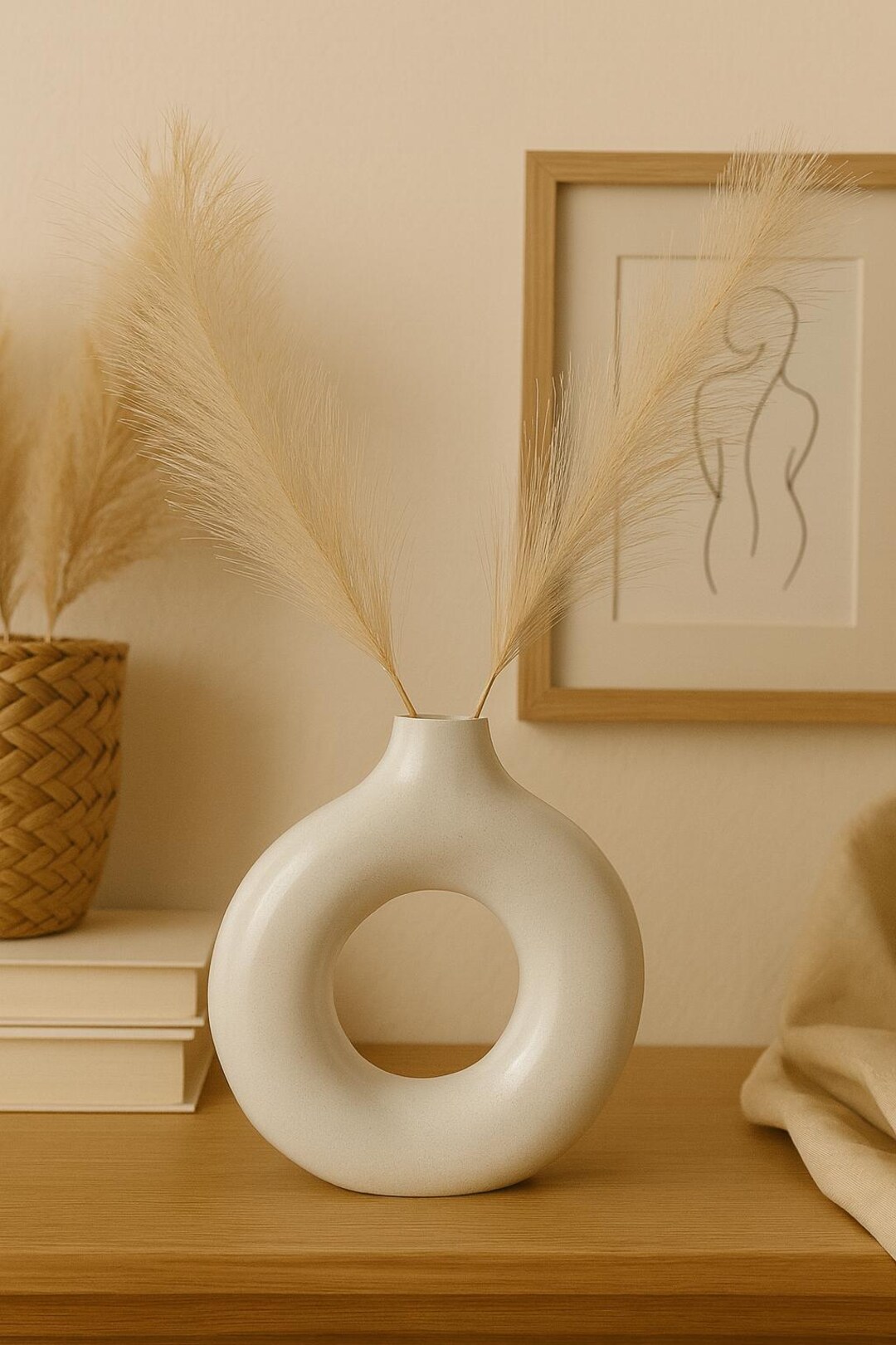 White Cement Donut Vase – Waterproof – Minimalist Decorative Object ...