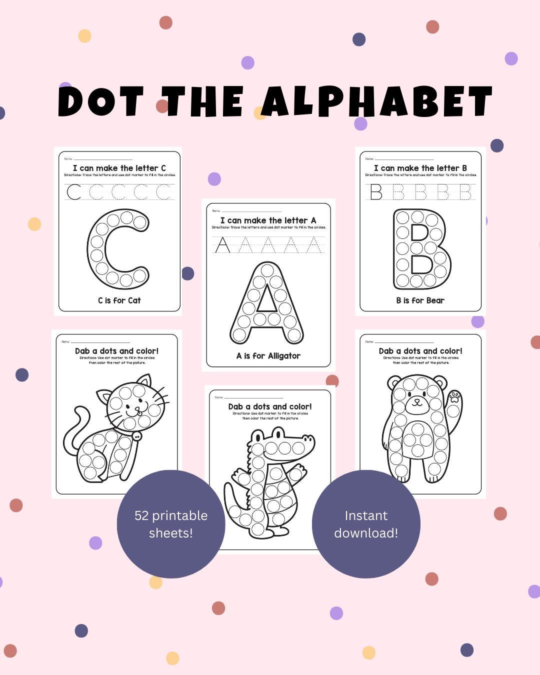 ABC Dot Marker Pages: A-Z Printable Activity Sheets (digital Download ...