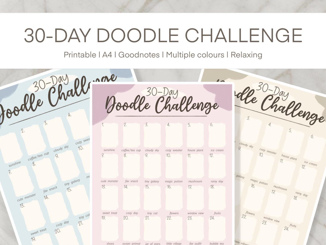 30-day Doodle Challenge: Drawing Prompts, Printable PDF + Goodnotes ...