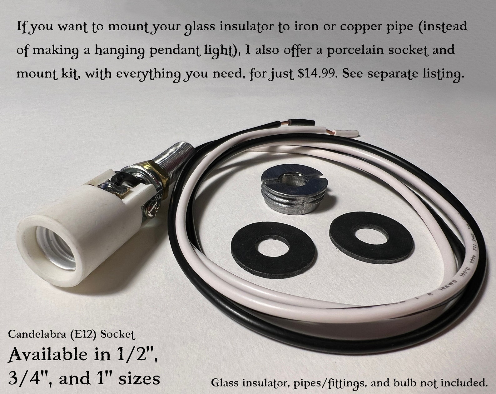 Glass Insulator Hanging Pendant Light Kit Includes Porcelain Socket ...