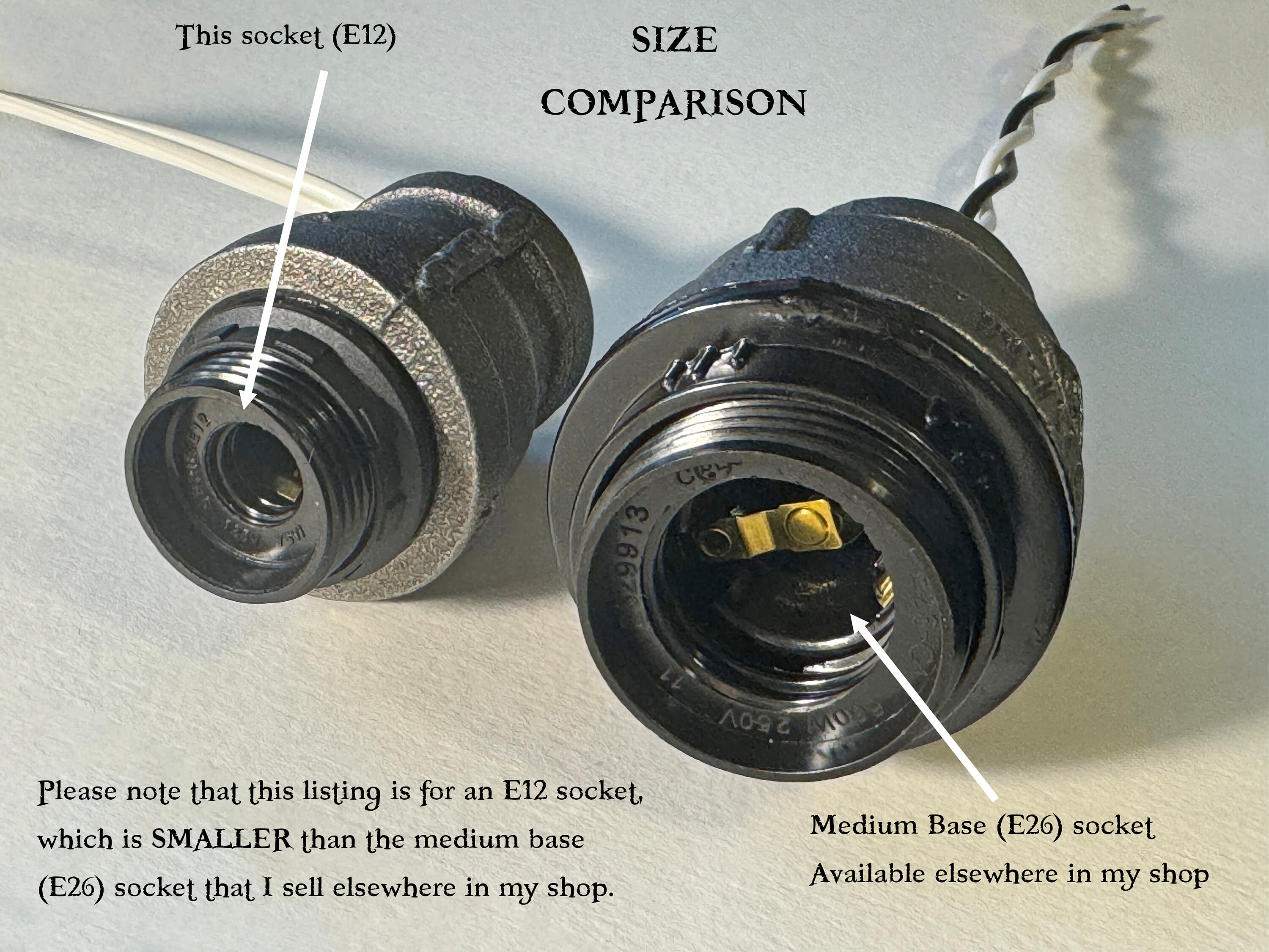 Black Iron Candelabra Base E12 Bulb Socket With Threaded Collar and ...