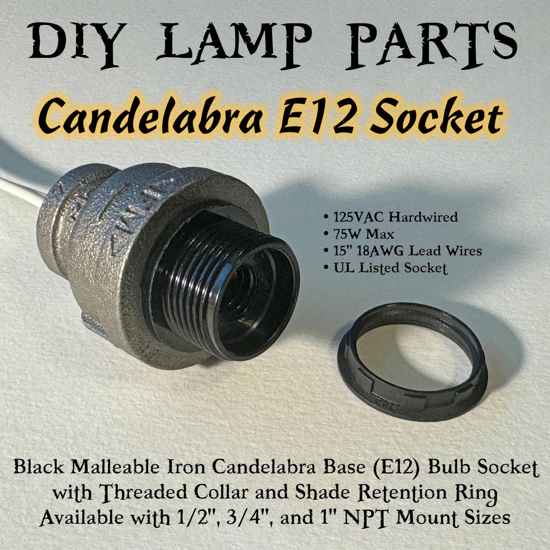 Black Iron Candelabra Base E12 Bulb Socket With Threaded Collar and ...