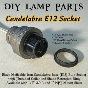 Black Iron Candelabra Base E12 Bulb Socket With Threaded Collar and ...