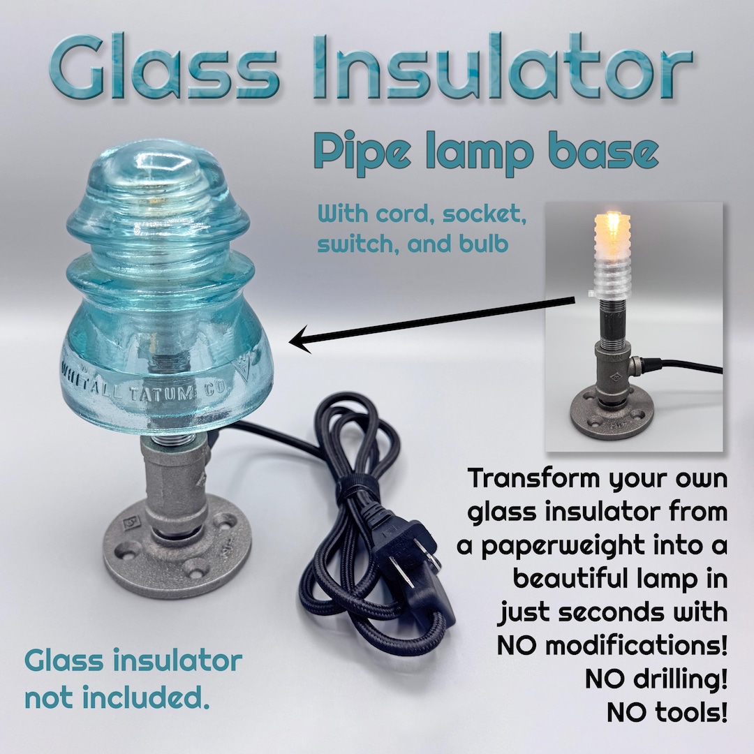 Glass Insulator Iron Pipe Lamp Base for Desk or Night Light With Cloth ...