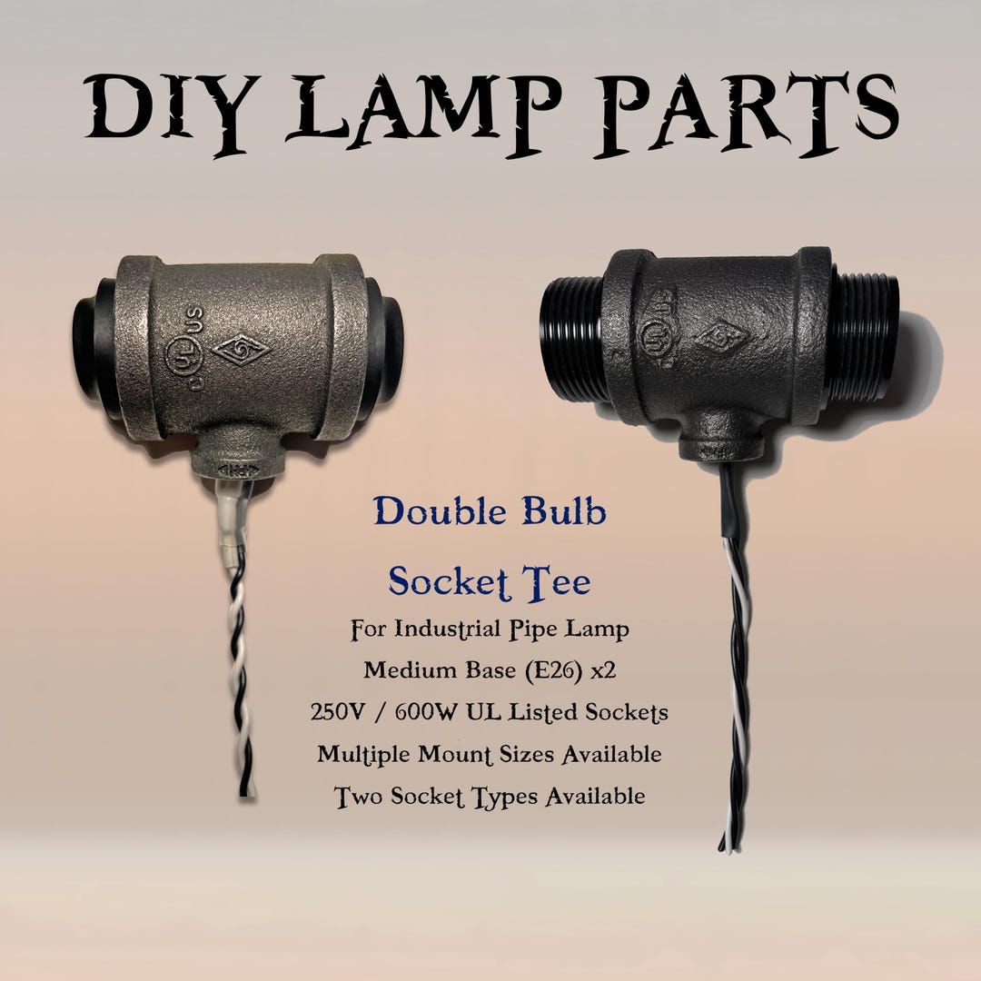 Steampunk Industrial Iron Pipe Lamp Tee Fitting Double Bulb Socket ...