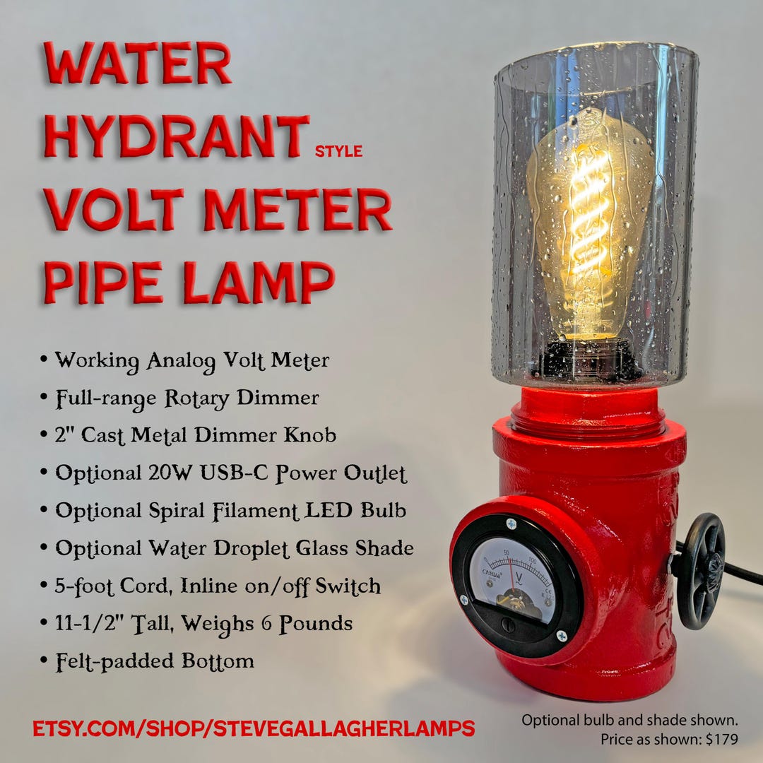 Black Iron "water Hydrant" Desk Lamp With Working Analog Volt Meter ...