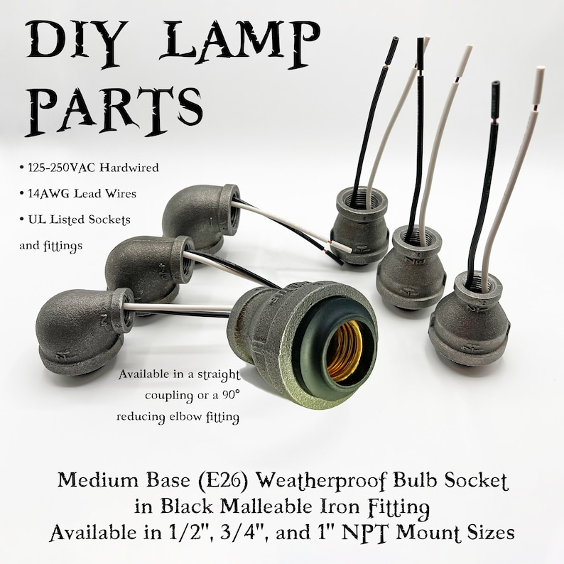 Black Iron Medium Base E26 Weatherproof Bulb Socket for Industrial Pipe ...
