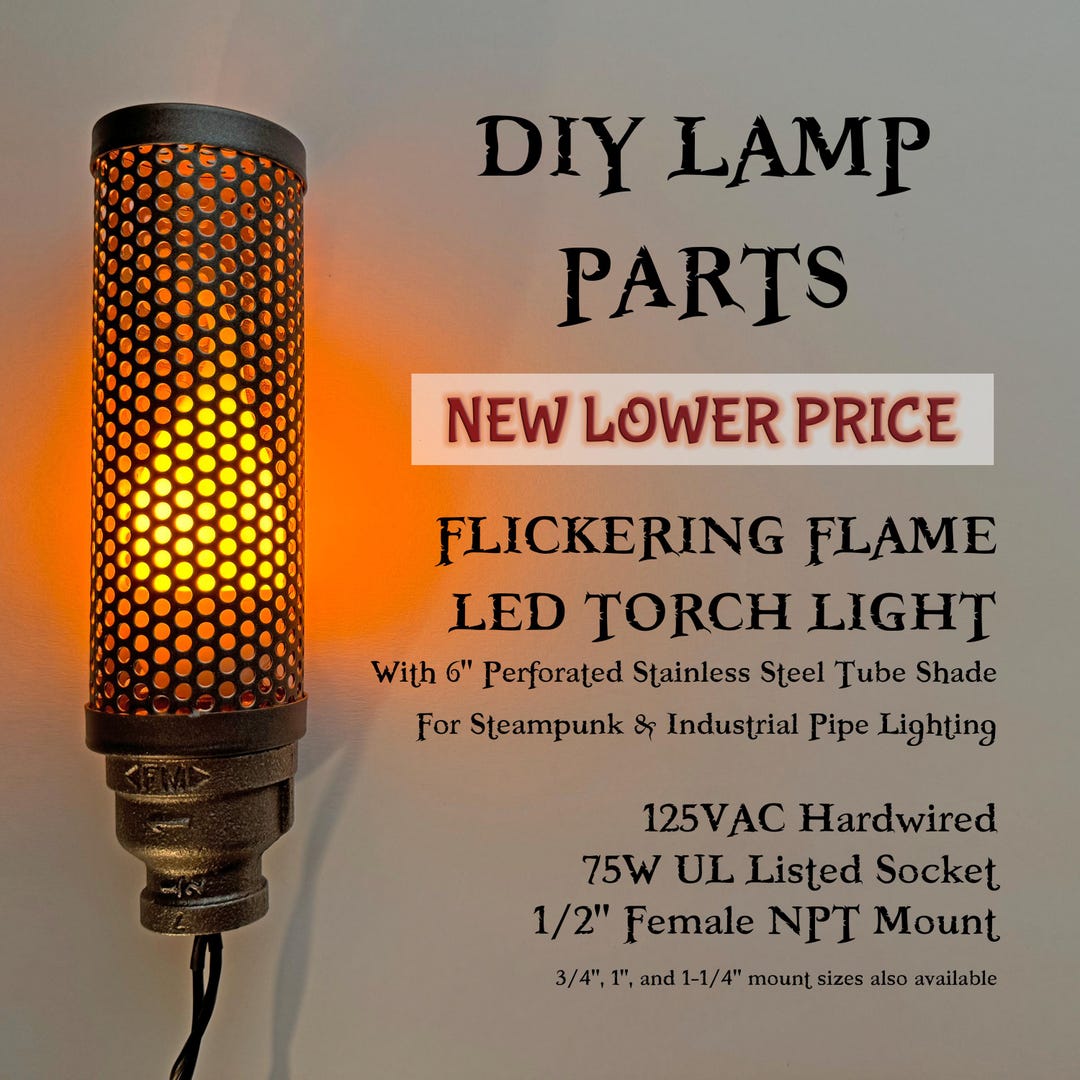Flickering Flame LED Torch Light for Steampunk Industrial Pipe Lamp ...