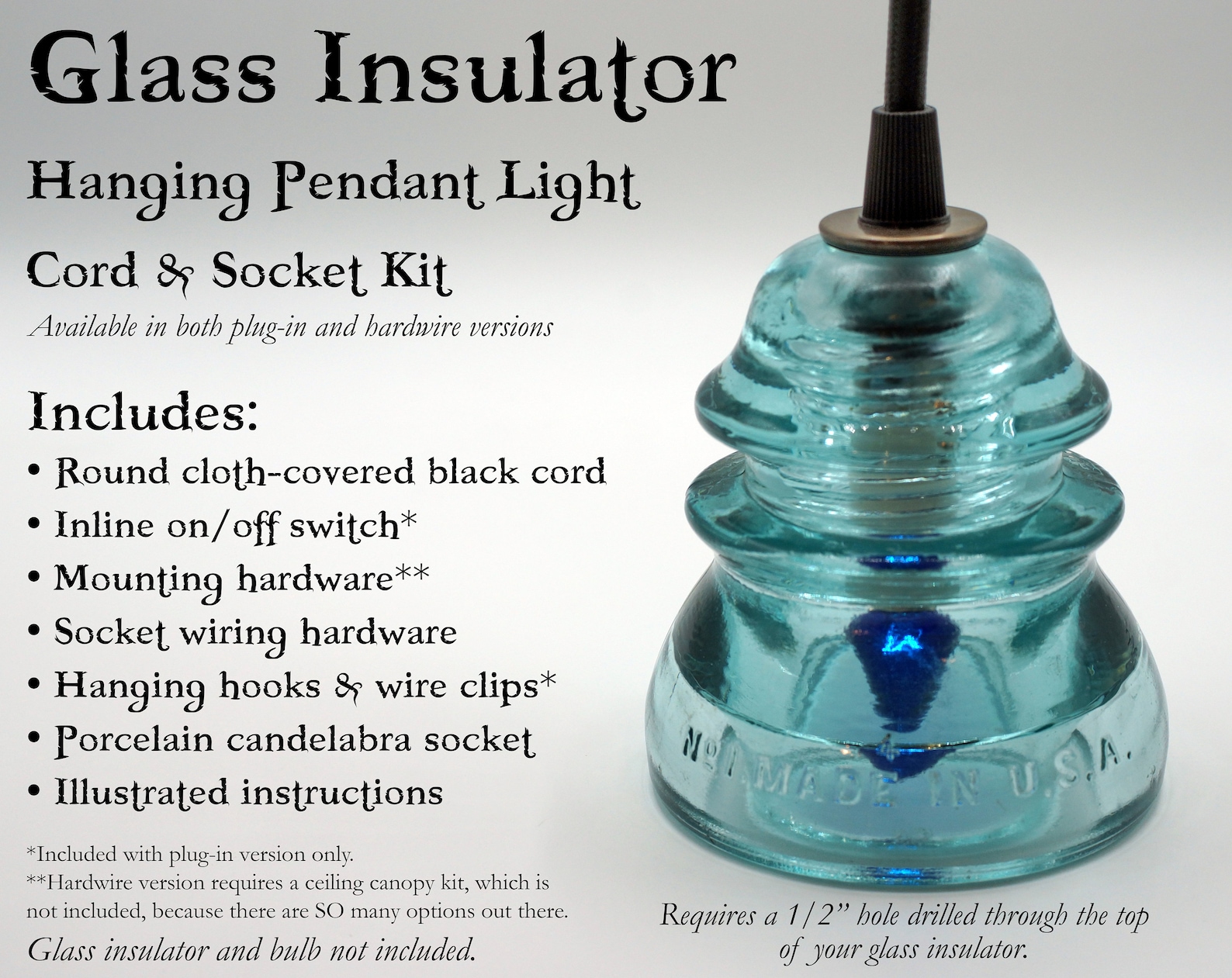 Glass Insulator Hanging Pendant Light Kit Includes Porcelain - Etsy
