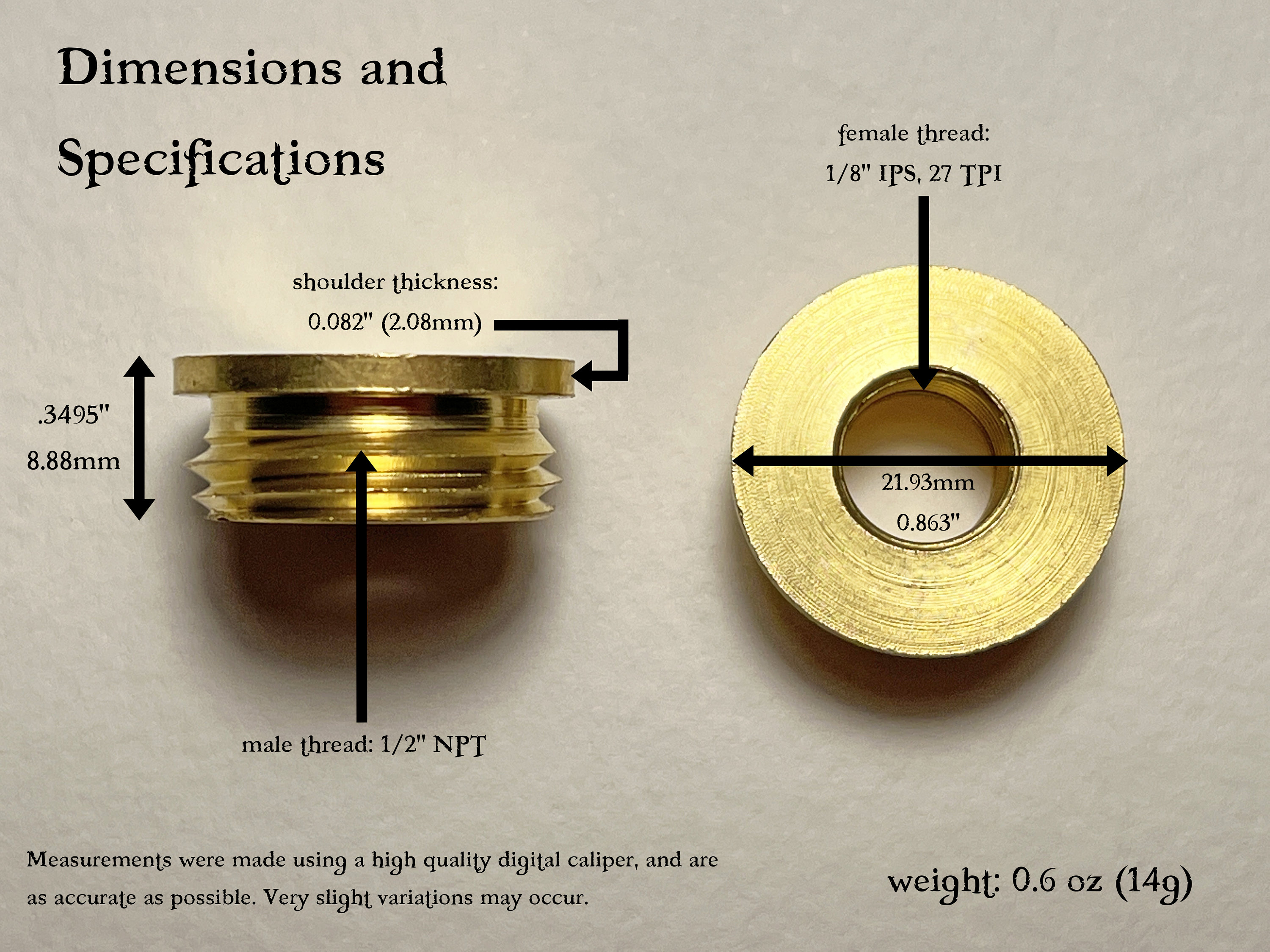 1/2" NPT X 1/8" IPS Lamp Nipple Adapter - Heavy Duty Solid Brass With ...