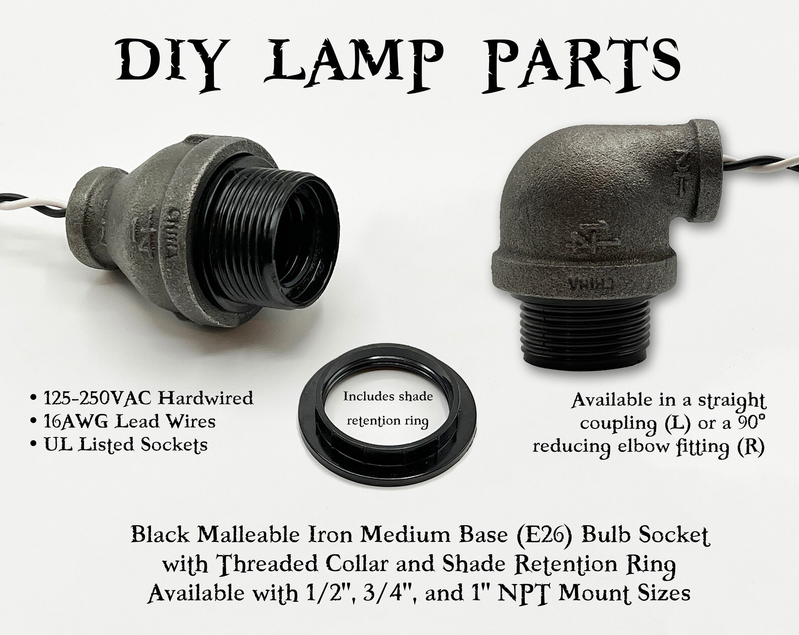 Black Iron Medium Base E26 Bulb Socket With Threaded Collar - Etsy