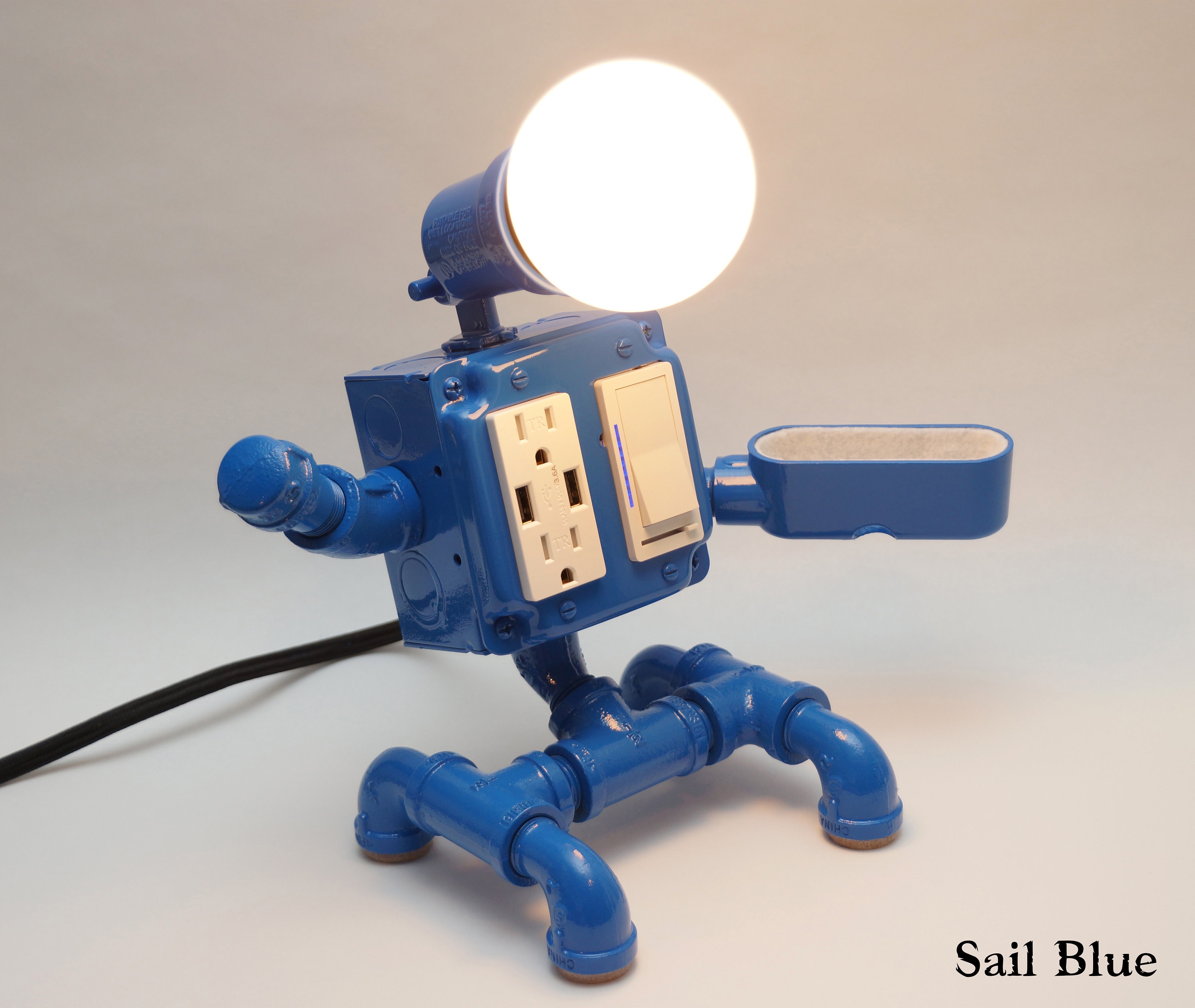 Steampunk Industrial Robot Pipe Desk Lamp With Dimmer, AC and USB ...