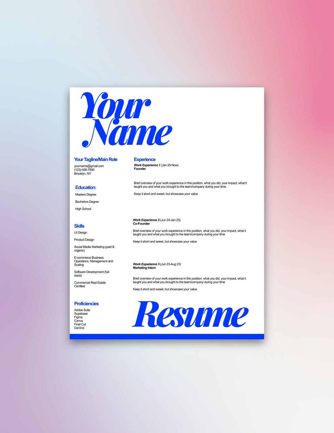 Designed Resume Template Bold Clean Type Design Blue, White Canva ...