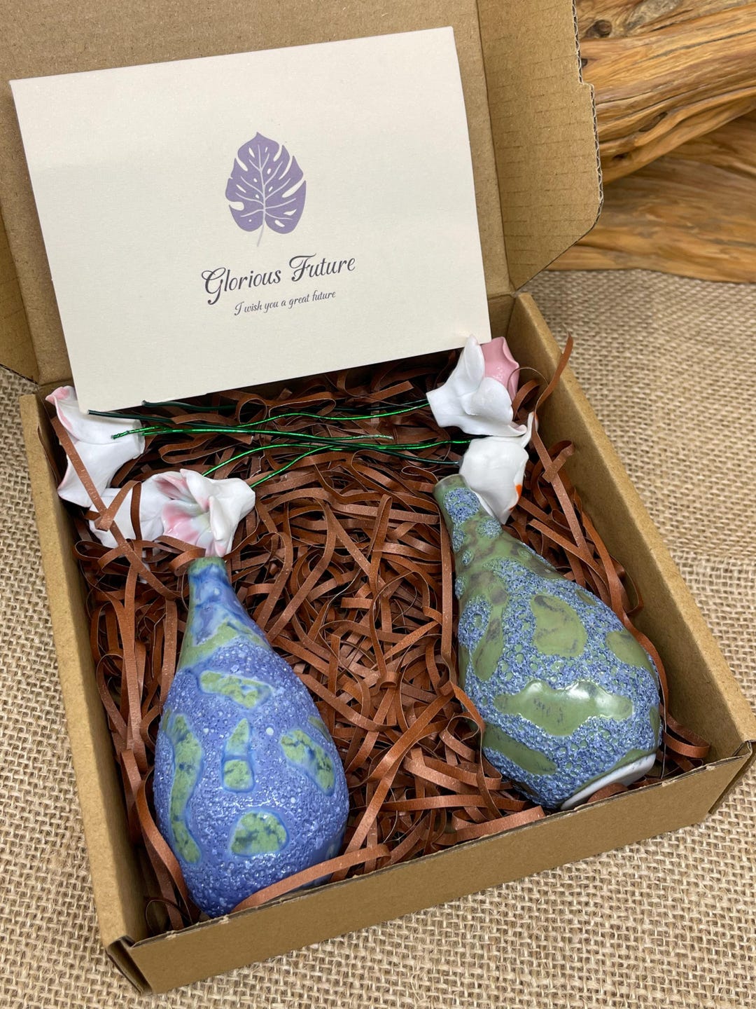 Ceramic Bud Vase Gift Set: Mini Pottery Vases & Clay Flowers - Etsy