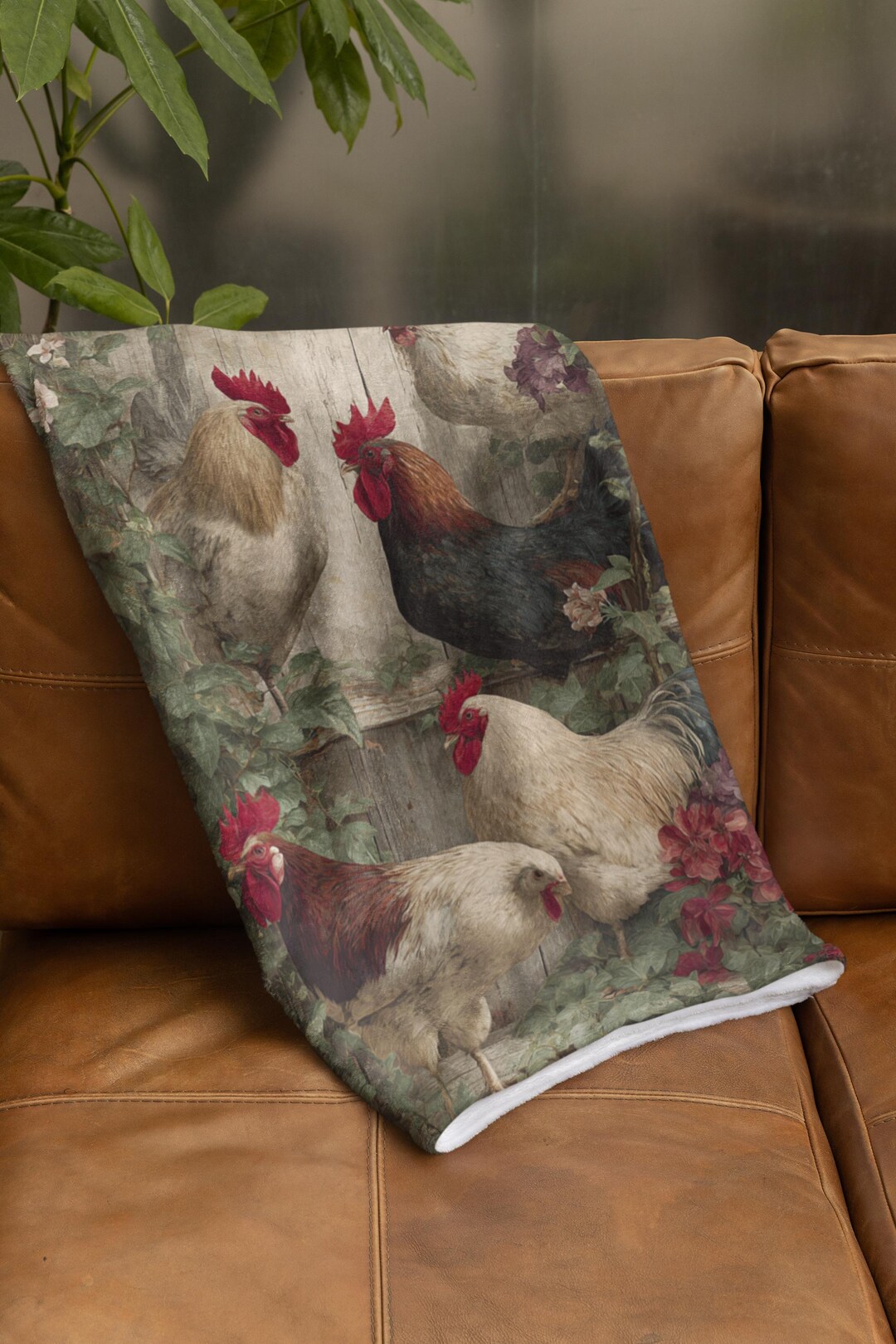 Farmhouse Rooster Velveteen Throw Blanket Rustic Country Chicken Art ...