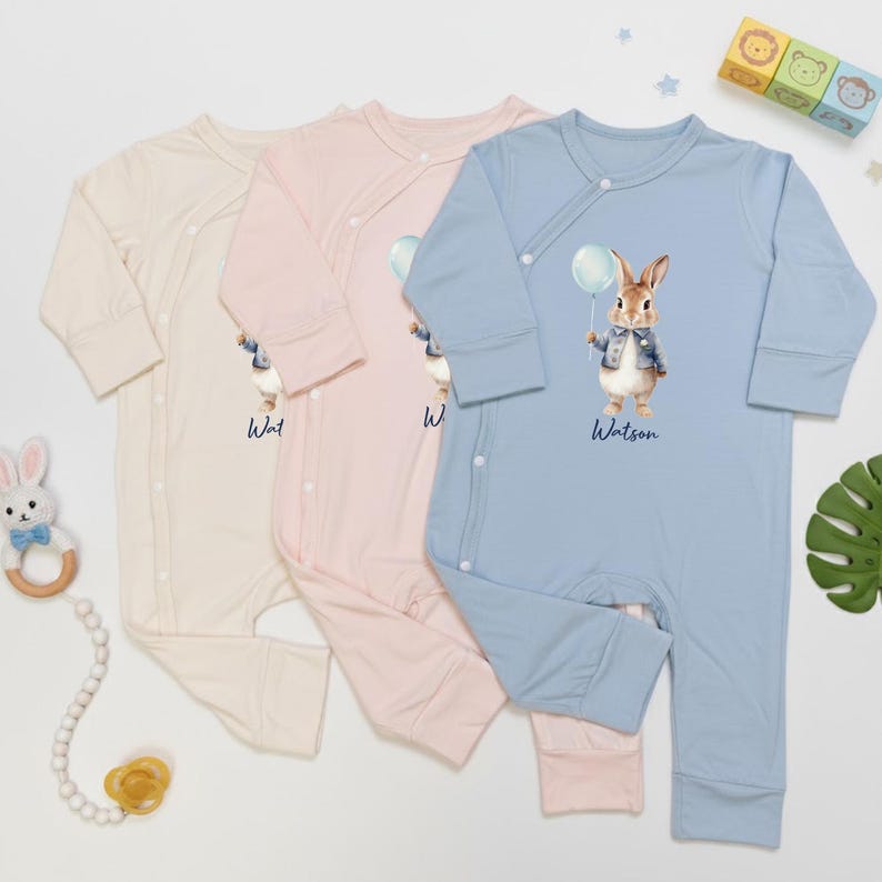 Personalized Peter Rabbit Baby Grow | Custom Name Sleepsuit | Newborn ...
