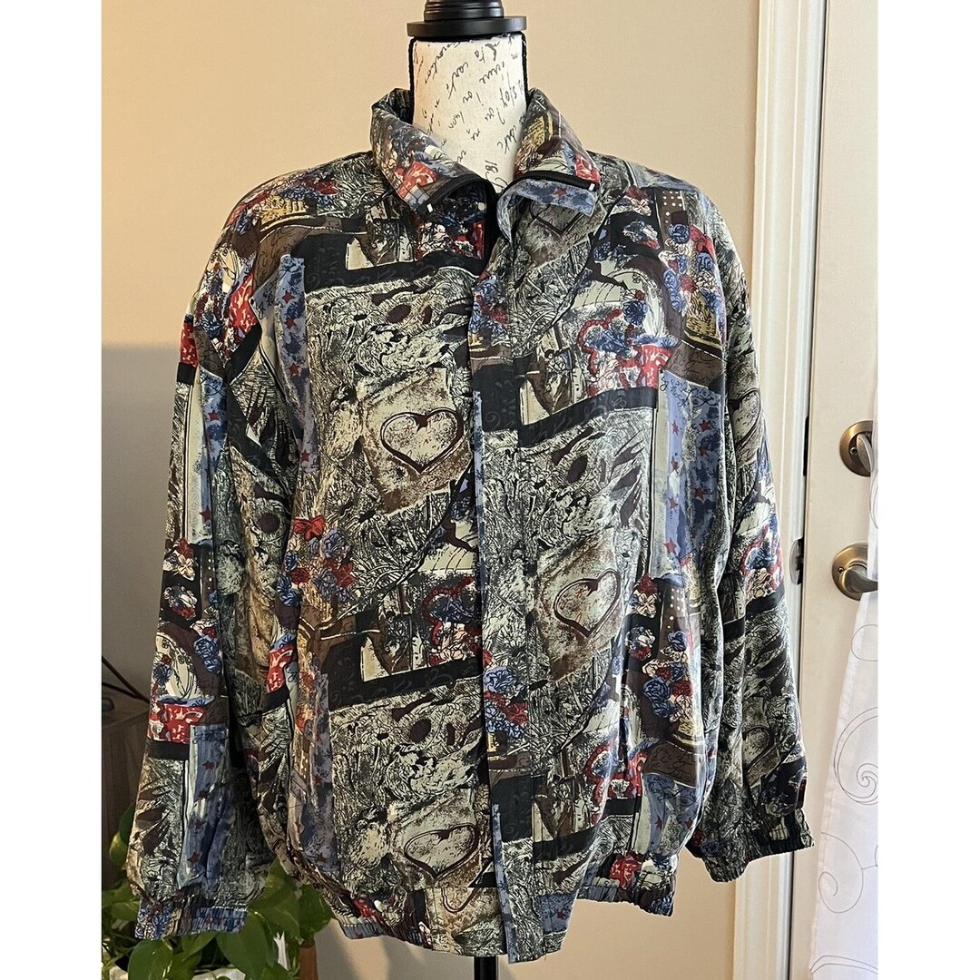 Vintage Fuda International Womens Silk Full Zip Jacket Large 80s 90s ...