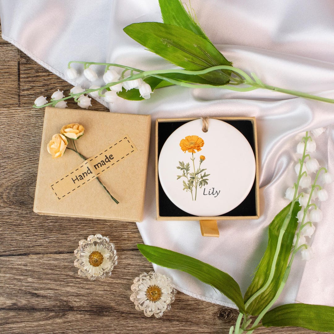 Birth Month Flower Ornament – Personalized Ceramic Name Tag – Custom ...