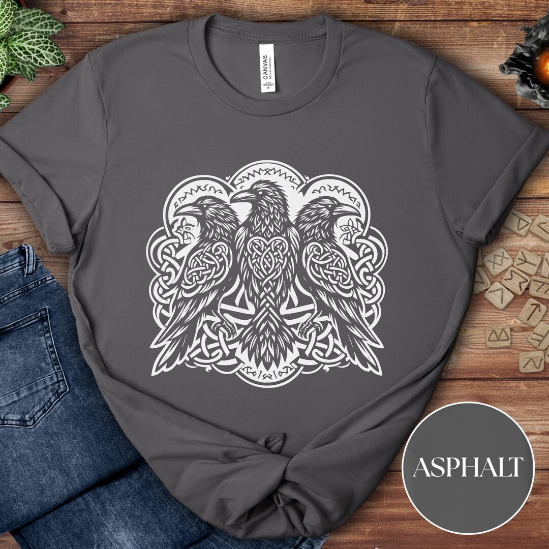 Triple Raven Norse Viking Shirt, Pagan Odin Ravens, Celtic Knot Design ...