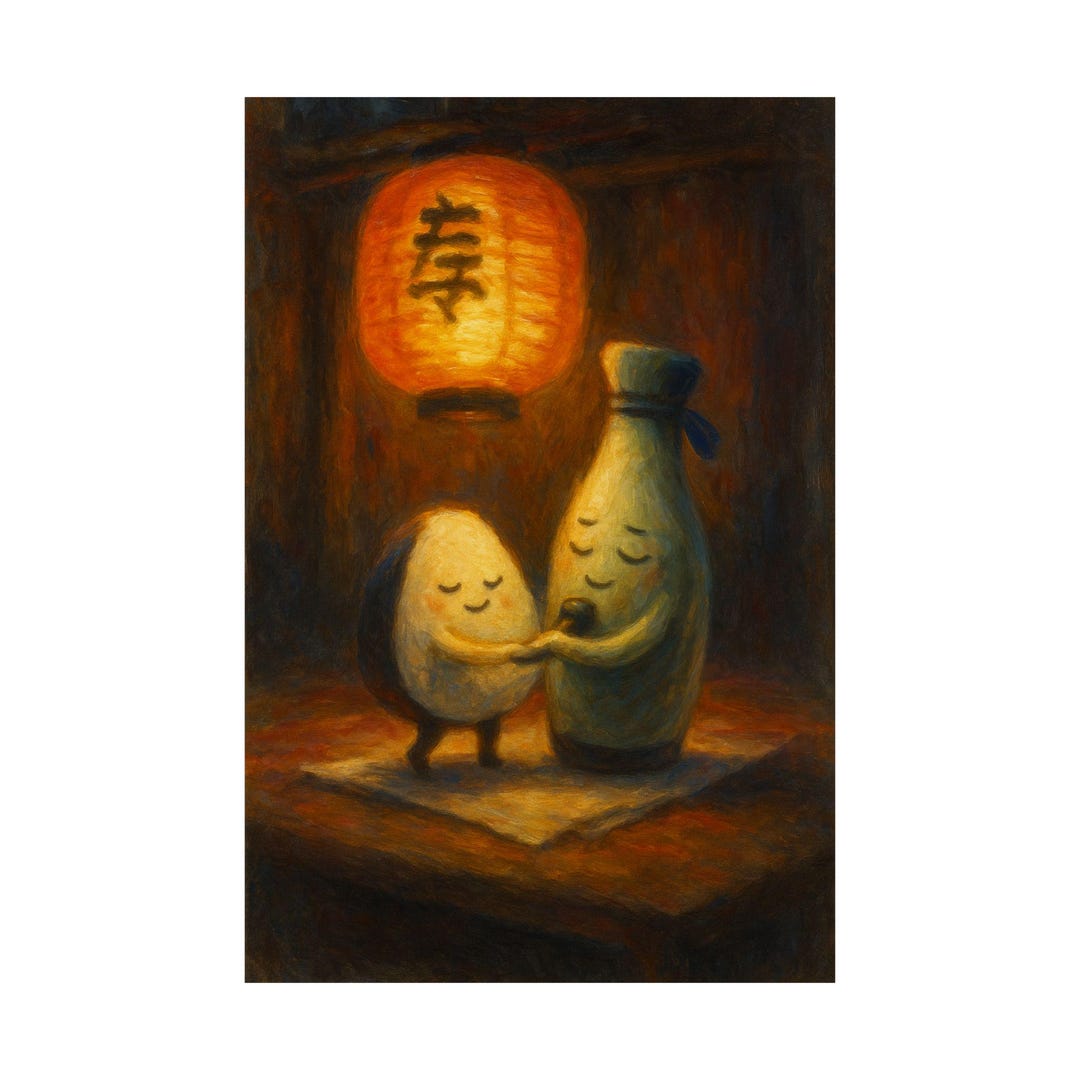Love Theme Sake and Onigiri Matte Vertical Posters, Cute Couple Decor ...