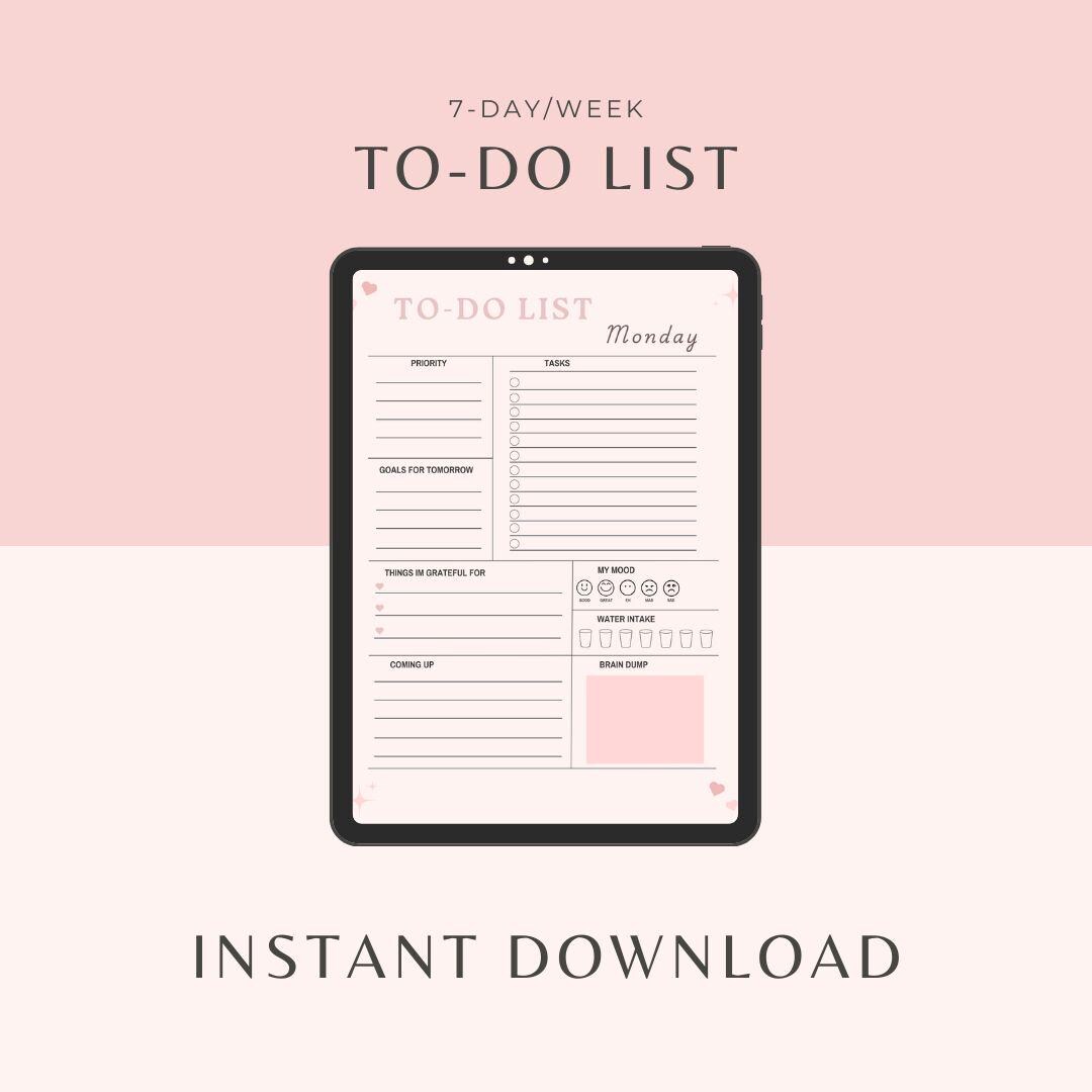 Pink Aesthetic Daily To-do List Printable | 7-day Planner Bundle | Cute ...