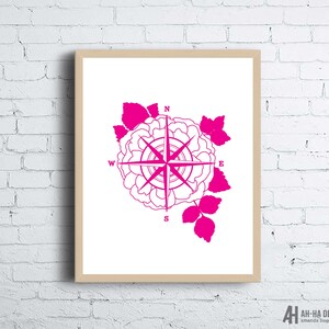 Flower Compass Magenta Printable Wall Art | Floral Compass Instant ...