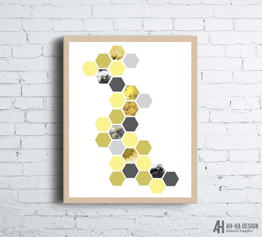 Bee Honeycomb Pattern Digital Download Wall Art | Yellow and Gray ...