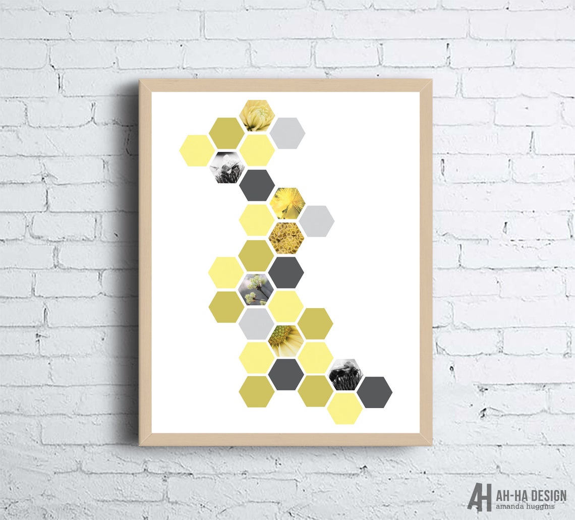 Bee Honeycomb Pattern Digital Download Wall Art Yellow and - Etsy