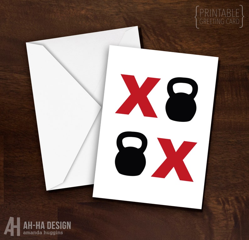 Fitness Romance XOXO Kettlebell Printable Greeting Card Gym - Etsy