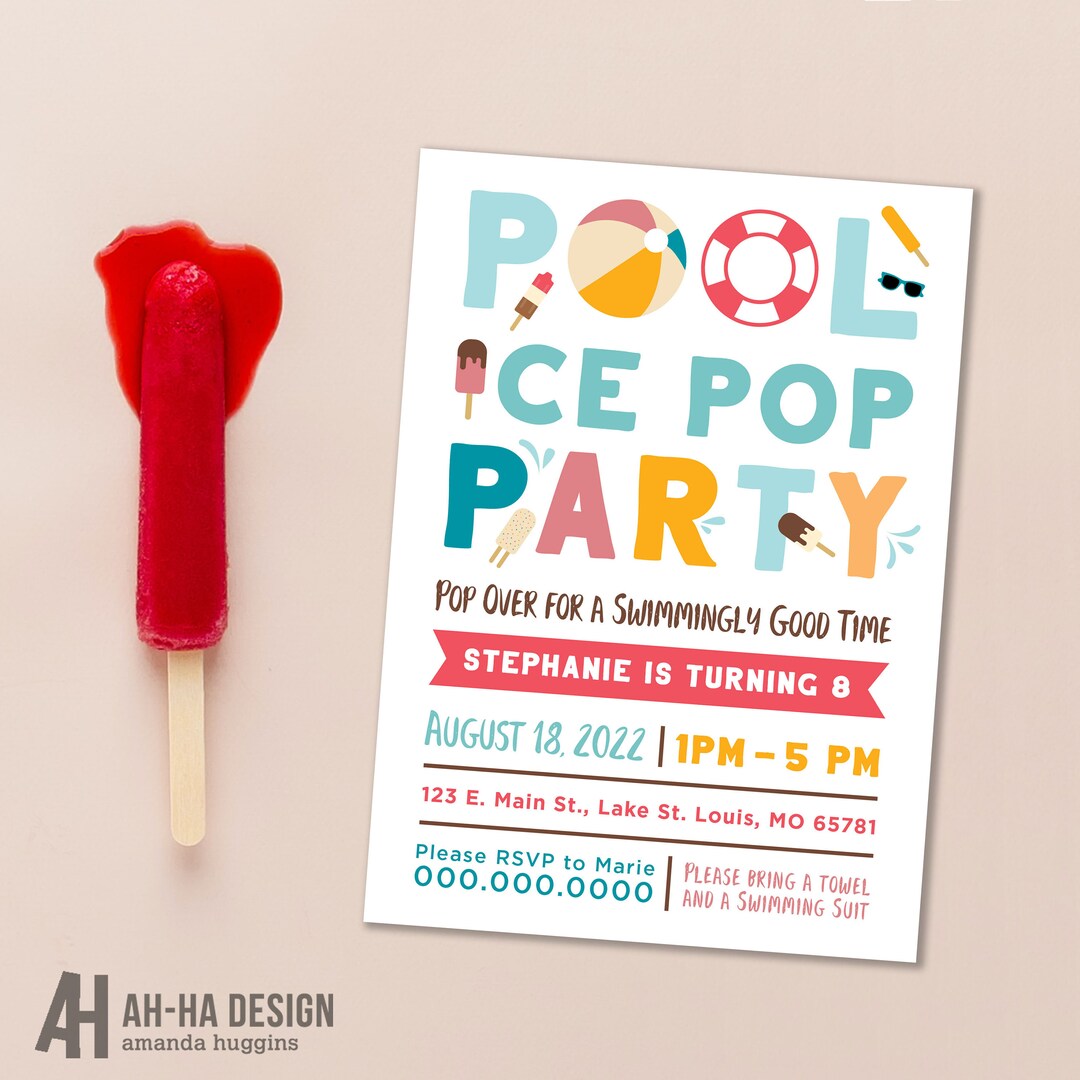 Pool Ice Pop Party Printable 5 X 7 Invitation - Etsy