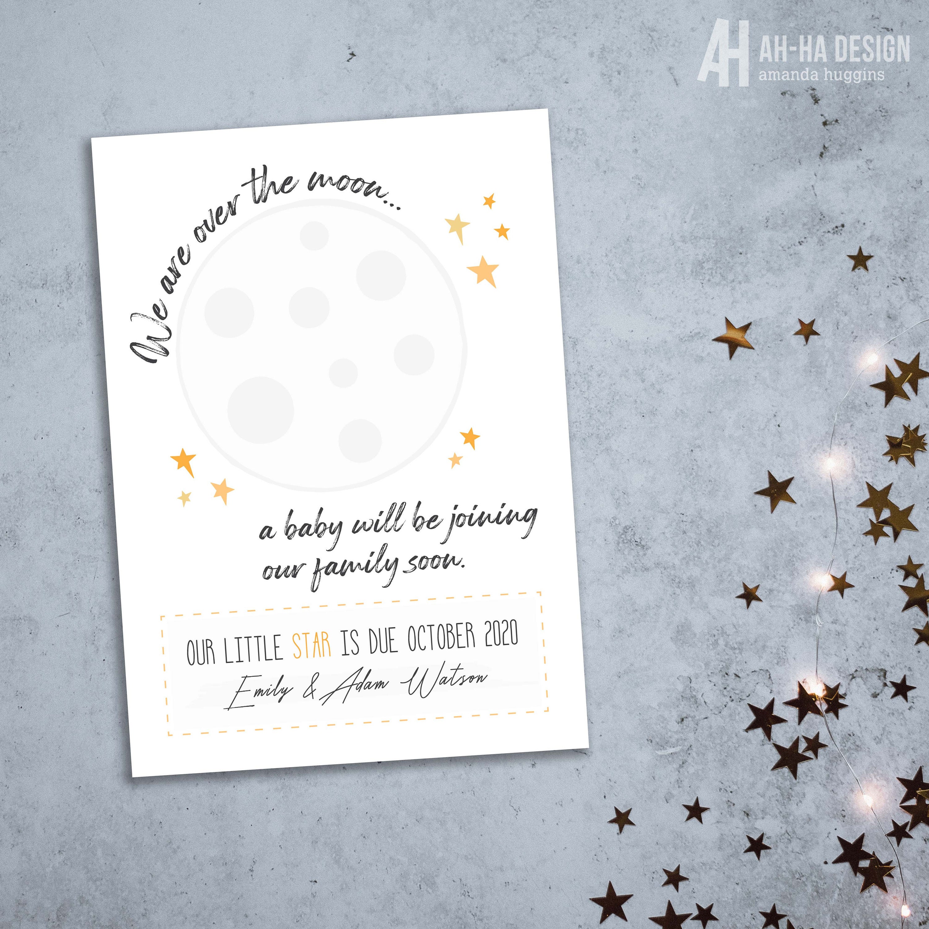 We Are Over the Moon Baby Announcement Printable Card Gender | Etsy