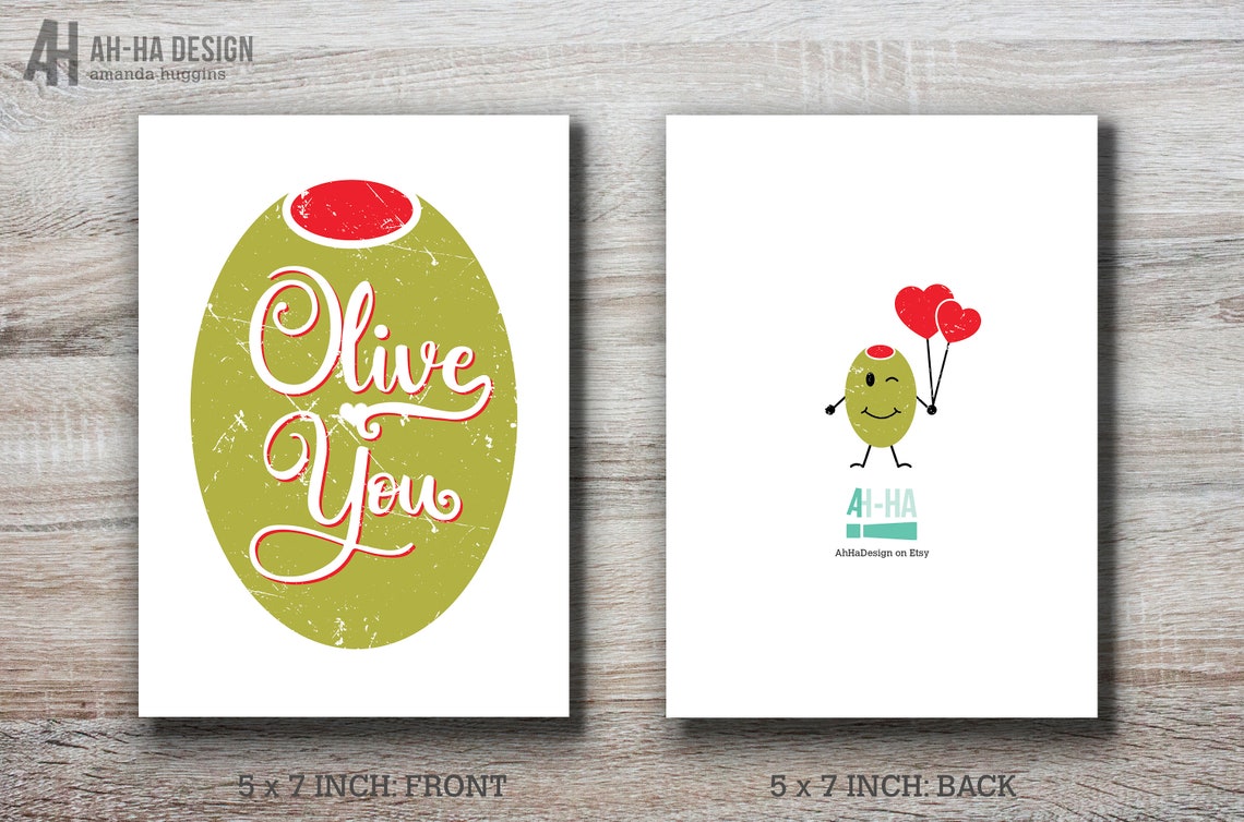 Olive You Printed Greeting Card Funny Romance Card Love | Etsy